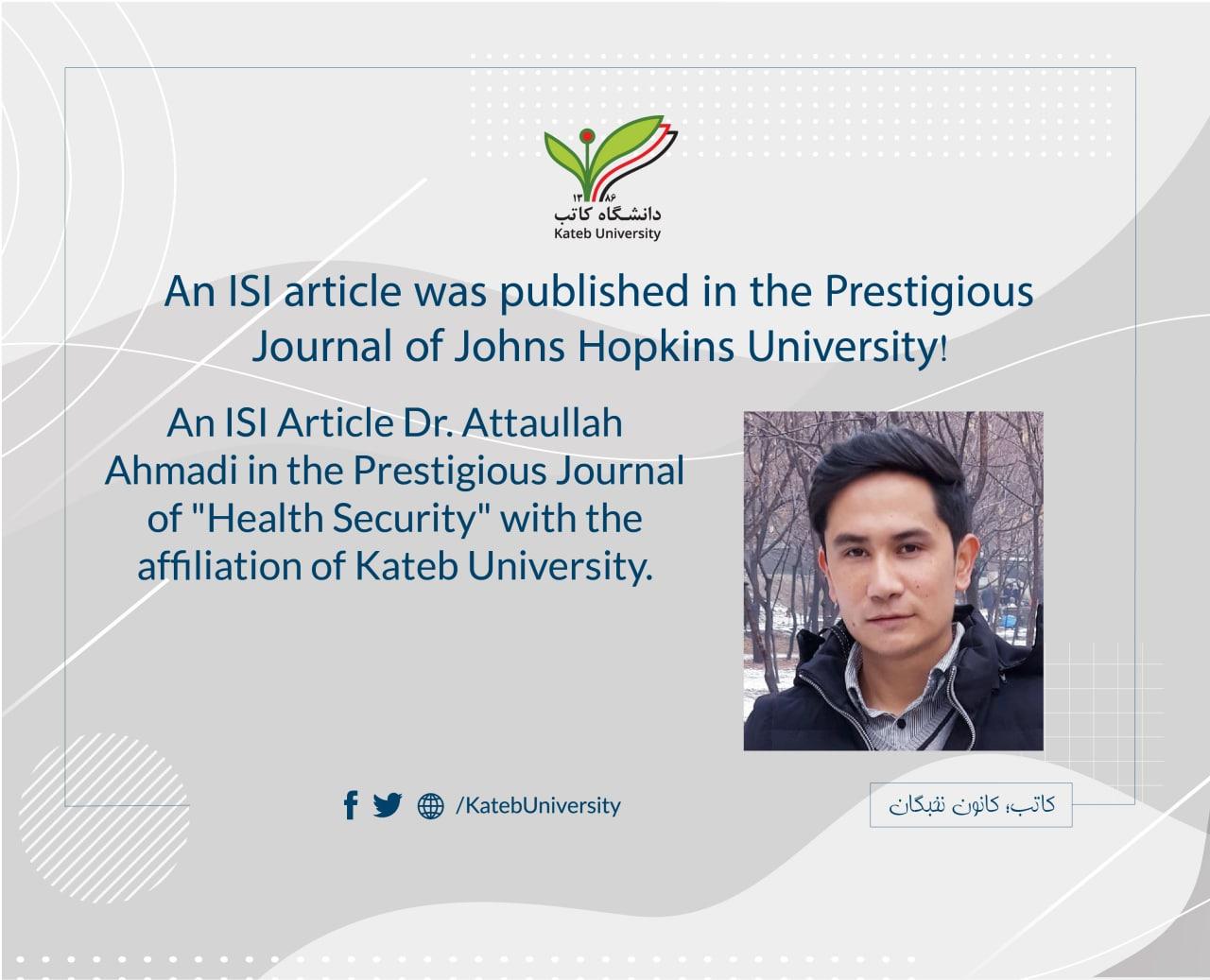 Publication of an ISI Article in the Prestigious Journal of John ...